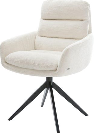 DELIFE Esszimmerstuhl Abelia-Flex mit Armlehnen Kreuzgestell breit Schwarz Bouclé Soft Beige 360° drehbar Wippfunktion