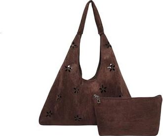 Generic Sac fourre-tout Hobo en daim avec pochette pour femme - Sac &agrave; bandouli&egrave;re r&eacute;tro en forme de croissant - Tendance - Pour voyage, universit&eacute;, travail - 