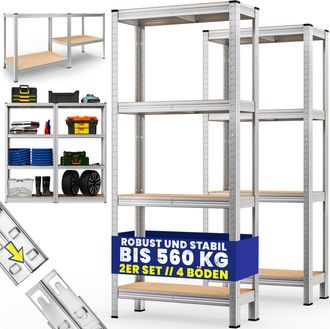 Deuba Monzana 2X Schwerlastregal 170x75x30cm 560kg 4 MDF-Platten Regal Lagerregal Kellerregal Steckregal Werkstattregal