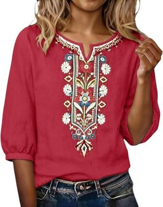 Generic T-shirts en lin pour femme - T-shirt d&eacute;t&eacute; &agrave; manches courtes - Coupe ample - T-shirt d&eacute;contract&eacute; - T-shirt surdimensionn&eacute; pour femme - Chemisier de f&ecirc;t