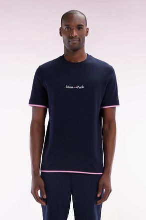 Eden Park T-shirt Brod&eacute; En Coton Marine &Agrave; Effet Superposition Coupe Droite