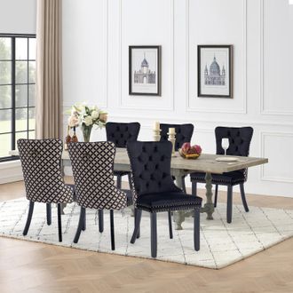 Generic Samtgepolstertes, Getuftetes Esszimmerstuhl-Set Mit Nagelkopfbesatz Und Beinen Aus Massivholz - Beige (für Esszimmer, Küche, Restaurant)(Wood-Black Pl