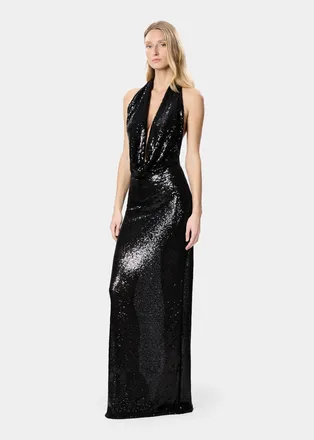 Amazu&igrave;n Womens Long Dress Venus Sequin Black Polyester