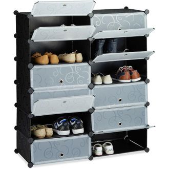 Relaxdays Relaxdays - Meuble chaussures ferm&eacute; rangement 12 casiers plastique chaussures modulable HxlxP: 108x94x37 cm, transparent