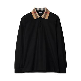 Burberry Homme, Tops, Noir, Taille: M Pull Noir en Piqu&eacute; &agrave; Boutons