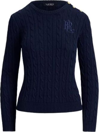 Ralph Lauren Pull en maille torsad&eacute;e avec boutons d&eacute;coratifs - Femme - Pulls - Bleu - Taille: 42 FR
