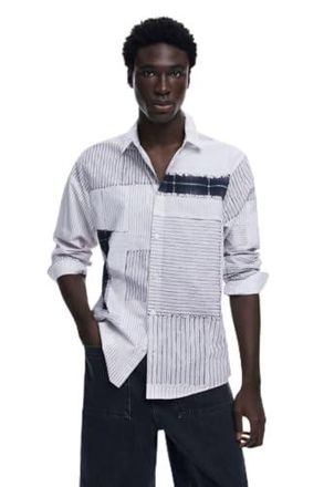 Desigual T- Shirt tiss&eacute; &agrave; Manches Longues pour Homme, Noir, Large