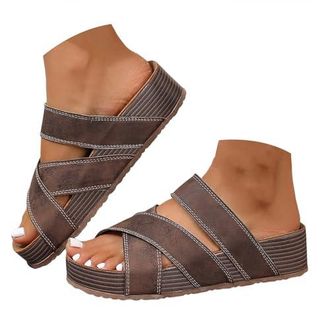 Generic Tongs orthop&eacute;diques pour femme avec soutien de la vo&ucirc;te plantaire pour femme - Sandales d&eacute;t&eacute; confortables &agrave; lani&egrave;res compens&eacute;es - Sandales de marche &agrave;