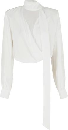Federica Tosi Femme, Blouses et Chemises, Blanc, Taille: 36 FR Blusa Incrociata Sciarpina