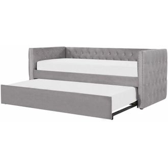 Beliani Tagesbett Grau Samtstoff 90x200 cm mit Lattenrost Nieten Modern Glamour