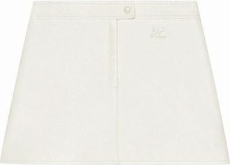 Courr&egrave;ges Femme, Jupes, Blanc, Taille: 40 FR Mini-jupe en twill de coton enduit