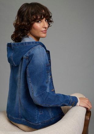 Arizona Jeansjacke mit Kapuze, Regular Fit, mit Knopfleiste, mit Knopf-Applikationen