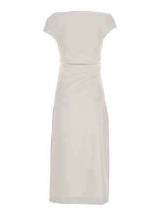 P.A.R.O.S.H. Womens Long Dress With Square Neckline, White Polyester