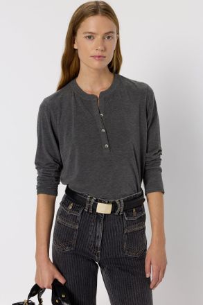 Gerard Darel T-shirt chin&eacute; &agrave; col tunisien - HUGUE - Gris Chin&eacute;