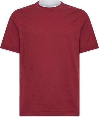 Brunello Cucinelli Homme, Tops, Rouge, Taille: S T-shirt ras du cou &agrave; bords superpos&eacute;s