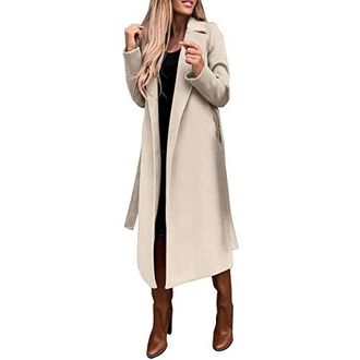 Generic Vestes pour femmes, manteau en fausse laine, chemisier, trench fin, veste longue, ceinture fine, manteau dext&eacute;rieur &eacute;l&eacute;gant 2026, beige, XXL