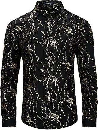 Hisdern Chemise Homme Manches Longues Chemises Décontractées Regular Fit Casual Chemises Business Chemise Noir XXL