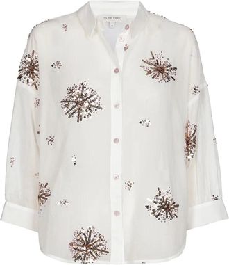 Marie M&eacute;ro Femme, Blouses et Chemises, Blanc, Taille: 44 FR Chemise Simple en Voile de Coton avec Sequins Brod&eacute;s