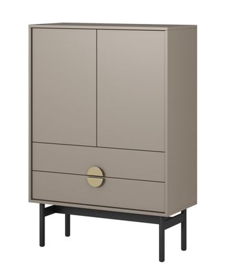 Selsey Kommode Aufbewahrungsschrank 2 T&uuml;ren 2 Schubladen Schrank Schubladenschrank Hoch 85 cm Stoon Beige Cappuccino