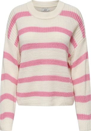 Jacqueline de Yong Damen Strick-Pullover JDYJusty gestreifter Damenpullover 15264902 Eggnog/Sachet Pink XL