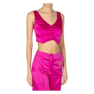 BABYLON Fuchsia Crop Raso Knopfjacken - - Tops - Damen - Rosa - S