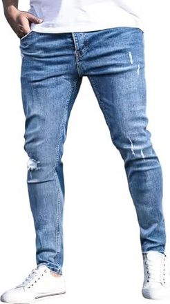 Generic Jean en denim dinspiration vintage pour homme avec poches, coupe décontractée, confortable pour les sorties décontractées et la plage, bleu clair, XXL