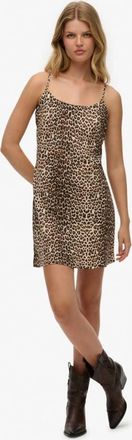 Superdry Robe nuisette courte coupée en biais à imprimé léopard diagonal-Brown