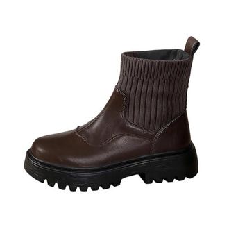 Generic Bottines Chelsea d&eacute;contract&eacute;es &agrave; talon bas et &eacute;pais pour femme - &Eacute;l&eacute;gantes - Bout rond - Patchwork - Classique et confortable - Pour lautomne et lhive