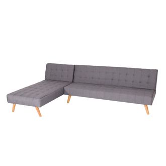 Mendler Ecksofa HWC-K38, Sofa Klappsofa, Liegefl&auml;che Links/rechts, Stoff/Textil Massivholz MVG Zertifiziert 256cm - hellgrau