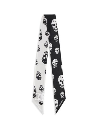 Alexander McQueen Womens Skull Ribbon Scarf Black-Ivory Silk Black/ivory Scarfs