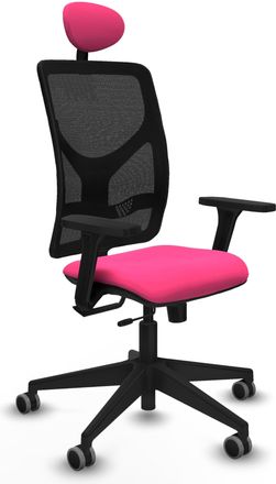 Piqueras y Crespo B&uuml;rostuhl mit 3D-Armlehnen, h&ouml;henverstellbarer Lendenwirbelst&uuml;tze und festem Kopfteil, ausgestattet mit Syncro/Traslack und Schneideschaum, Schwarz/Ro