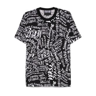 Versace Jeans Couture Schwarz Wei&szlig; Logomania Stilvolles Hemd - - Tops - Herren - Schwarzk - S