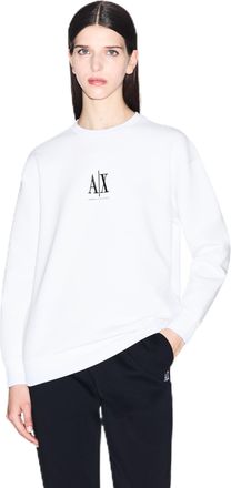 A|X Armani Exchange Damen Icon Project, Embroidered Logo, Crewneck Sweatshirt, Optic White, XL