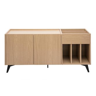 Miliboo Buffet zur Aufbewahrung von Vinyls in hellem Eichenholzfinish mit schwarzem Metall L140 cm SEDA