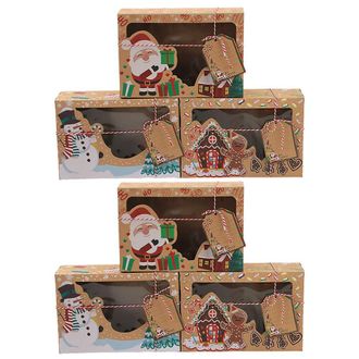 Amosfun 6 St&uuml;ck Weihnachtsdose Keksdose Vintage Retro Kraftpapierbox mit Sichtfenster und Geschenkanh&auml;nger Pl&auml;tzchendose Geschenkbox S&uuml;&szlig;igkeit Dosen f&uuml;r Xmas 