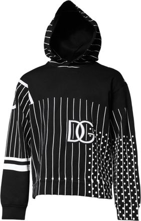 Dolce & Gabbana Mens Black White Stripe Hooded Sweatshirt Sweater And Cotton Nylon Clothing