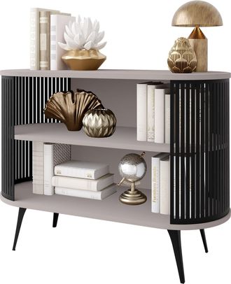 Mirjan24 Kommode mit Ablage Rajkon, Ovale Form, Beine aus Metall, Modernes Sideboard, Highboard, Anrichte, Mehrzweckschrank (Cashmere, Schwarz)