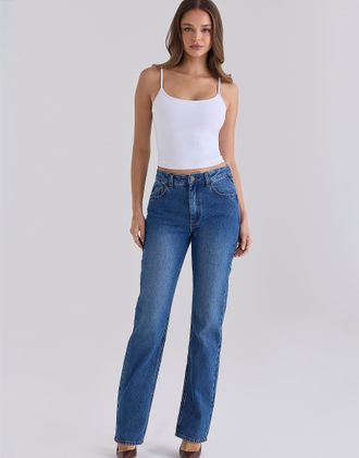 House of CB jean bootcut slim taille mi-haute d&eacute;lavage moyen-Bleu