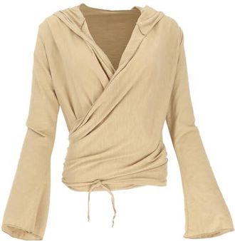 Guru Shop T-shirt à manches longues avec manches trompettes pour femme en coton, beige, 42