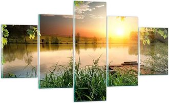 Arttor Mehrteilige Bilder auf Glas Brücke See Glasbild 125x70cm Wandbilder Dekoration Wohnzimmer Schlafzimmer Küche Set 5 teilige Klein Wanddeko Bild im Glas