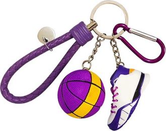 Generic Porte-clés en forme de chaussure 3D avec mini ballon de basket et cordon, porte-clés élégant pour les fans de basket-ball, cadeau pour enfants, hommes