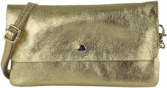 modamoda.de T257 - Sac &agrave; bandouli&egrave;re en cuir v&eacute;ritable petit fabriqu&eacute; en Italie, M&eacute;tal dor&eacute; clair, s