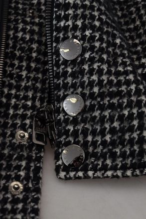 Dolce & Gabbana Mens Black Houndstooth Polyester Bomber Jacket Leather Clothing