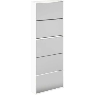 vidaXL Vidaxl - Schuhschrank mit Spiegel 5 F&auml;cher Hochglanz-Wei&szlig; 63x17x169,5 cm