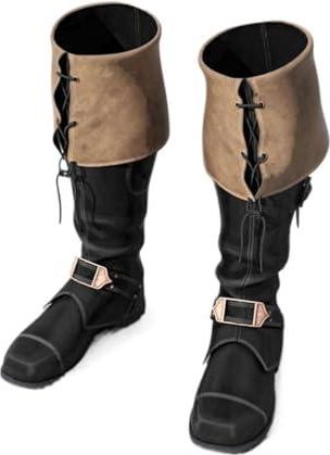 ORANDESIGNE Homme Bottes de Pirate Viking Rétro Bottes Plat de Chevalier Médiévales en Similicuir Chaussures à Tige Longue Unisexe Cosplay Accessoires B Noir 40 E