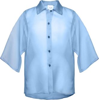 Alysi Femme, Blouses et Chemises, Bleu, Taille: 38 FR Chemise en Soie Organza