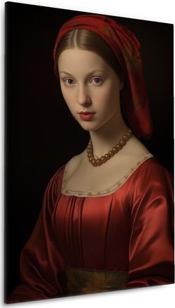 Wallario Leinwandbild Dame in Rot - Wandbild 60 x 90 cm: Kunstdruck | Brillante lichtechte Farben | hochauflösend | verzugsfrei