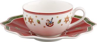Villeroy & Boch Kaffee-/Teetasse, Untertasse, Hartporzellan, Weiß / Rot, 22 x 16 x 8 cm