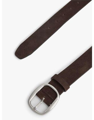 Tommy Hilfiger G&uuml;rtel aus tiefgepr&auml;gtem Wildleder in Dunkelbraun mit ovaler Schnalle