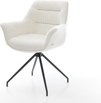 DELIFE Esszimmerstuhl Kaira-Flex Boucl&eacute; Soft Beige Kreuzgestell konisch Schwarz, Esszimmerst&uuml;hle